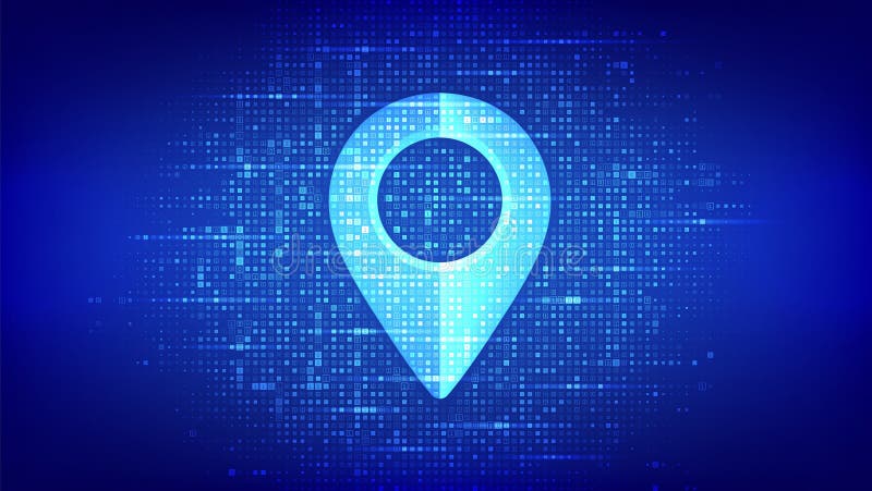 Point of Location Sign Made with Binary Code. Pointer of Map. Matrix Background with Digits 1.0 ...