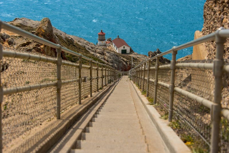 Point Reyes Lighthouse at End of 300 Steps Stock Image - Image of wide ...