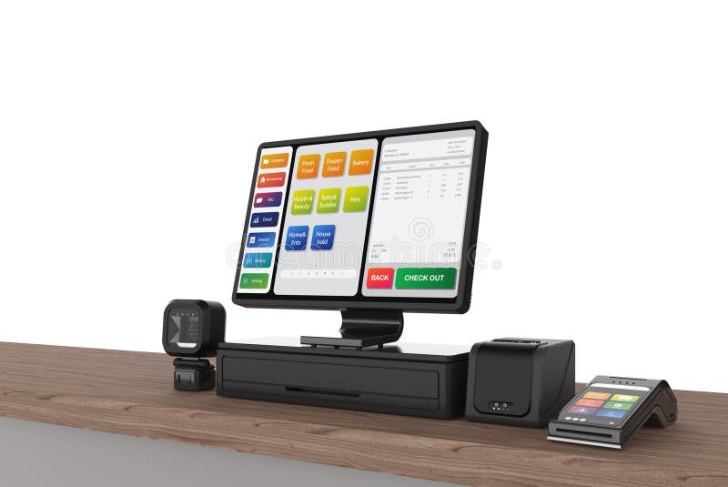 Point of Sale System or Cash Register Machine on Desk Stock ...