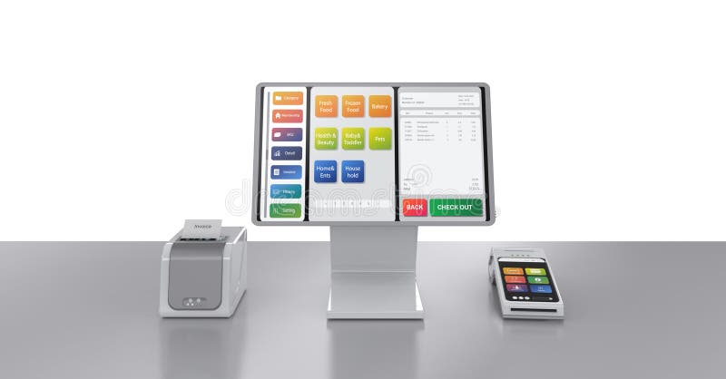 Point of Sale System or Cash Register Machine on Desk Stock ...