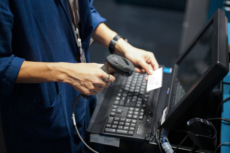 Point of Sales Shot, Barcode or QR Code Scanning Front of Computer ...