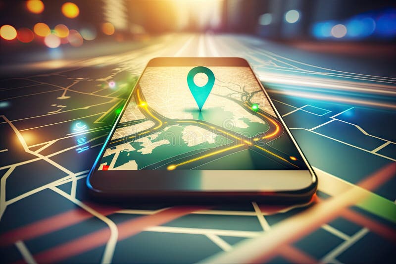 Point on Smartphone with Gps Navigator Icon and Map. Ai Generative ...