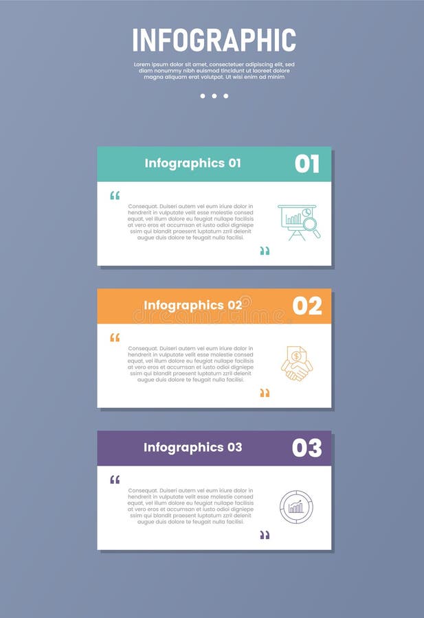 3 Point Stage or Step Infographic Template with Box Table with Header ...