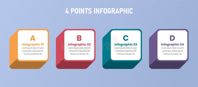 4 Point Stage or Step Infographic Template with 3d Square Box on ...