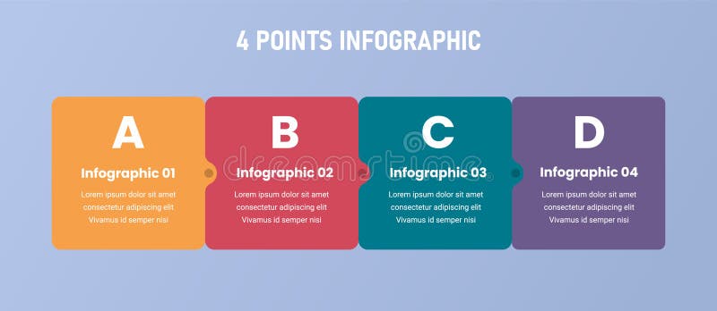 4 Point Stage or Step Infographic Template with Horizontal Box and ...