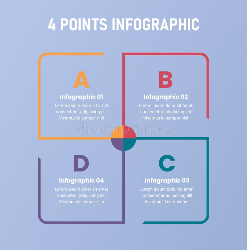 4 Point Stage or Step Infographic Template with Outline Square Cycle ...