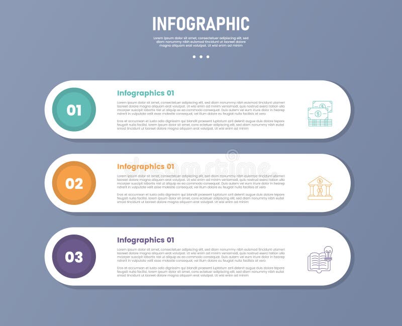 3 Point Stage or Step Infographic Template with Round Rectangle Box ...