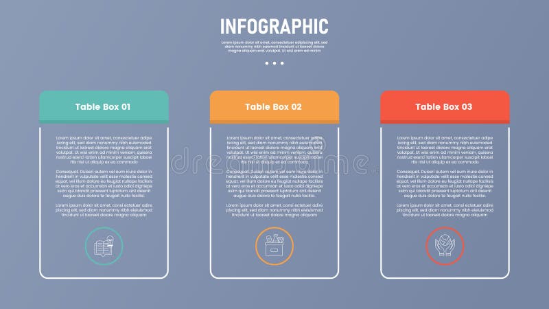 3 Point Stage or Step Infographic Template with Table Box Container ...
