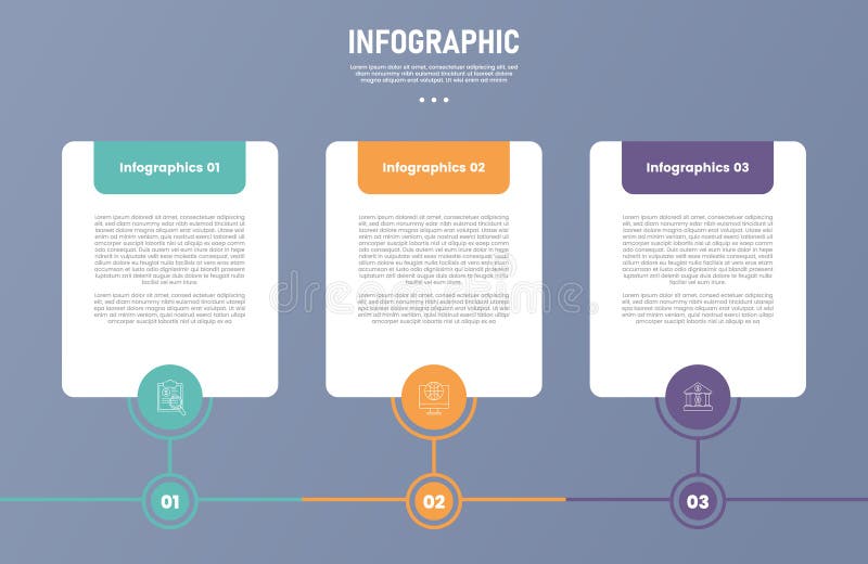 3 Point Stage or Step Infographic Template with Table Box Horizontal ...