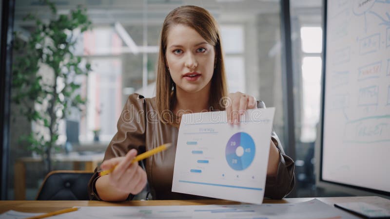 Point of View from Camera with Beautiful Young Project Manager Making a ...