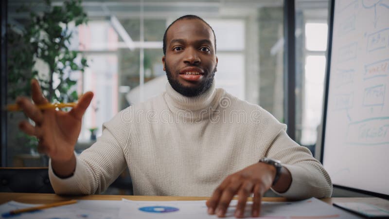 Point of View from Camera with Handsome Young Black Project Manager ...