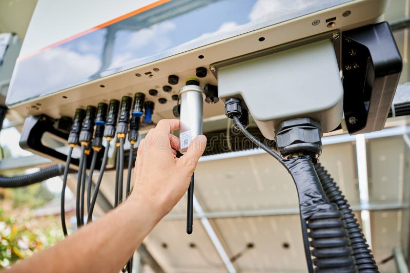 Point of View on Configuring PV Solar Panel. Stock Image - Image of ...