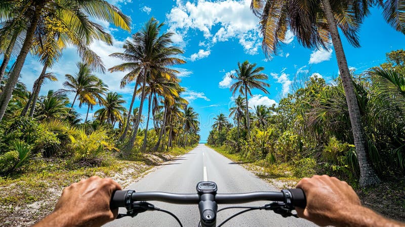 Point of View from a Cyclist Riding Down a Tropical Road Stock Image ...