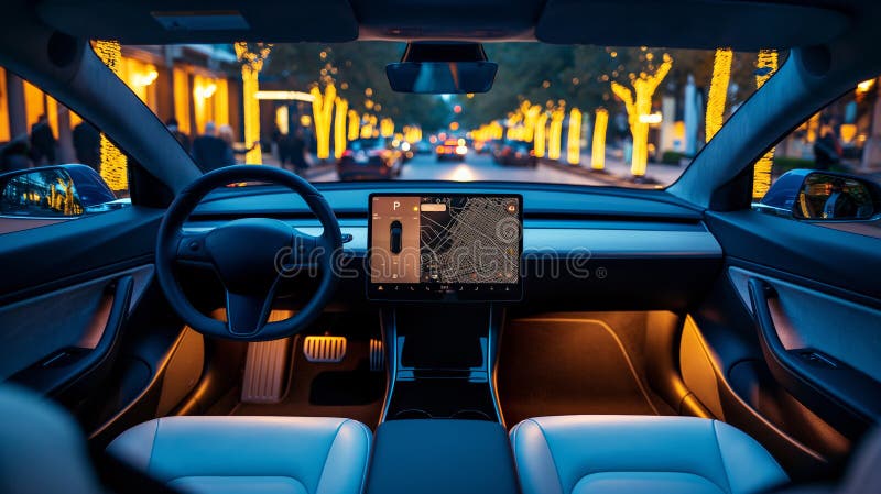 Point of View from the Driver of Car. Steering Wheel, Speedometer and ...