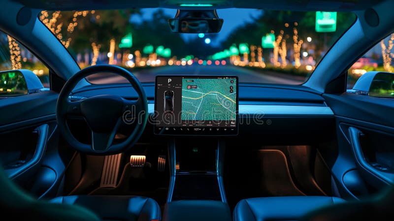 Point of View from the Driver of Car. Steering Wheel, Speedometer and ...