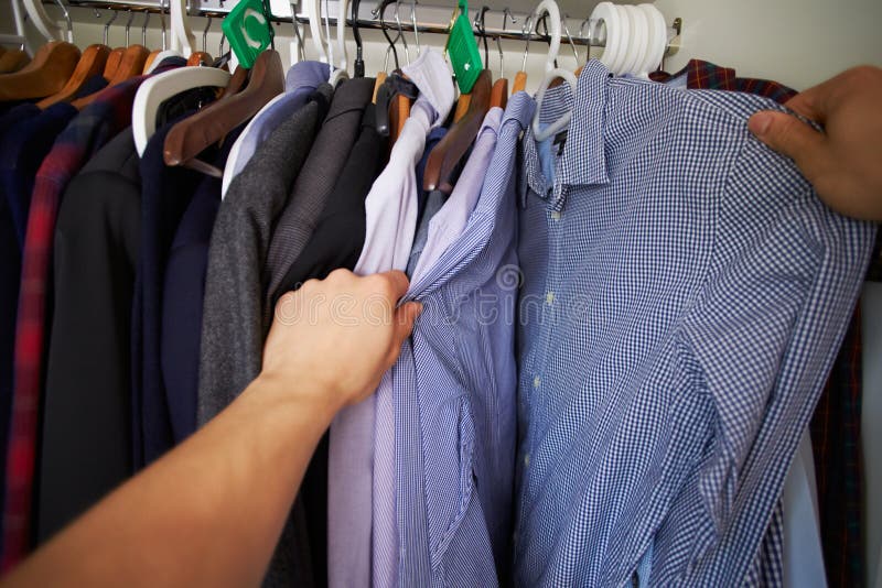 Point of View Image of Man Choosing Clothes from Wardrobe Stock Photo ...