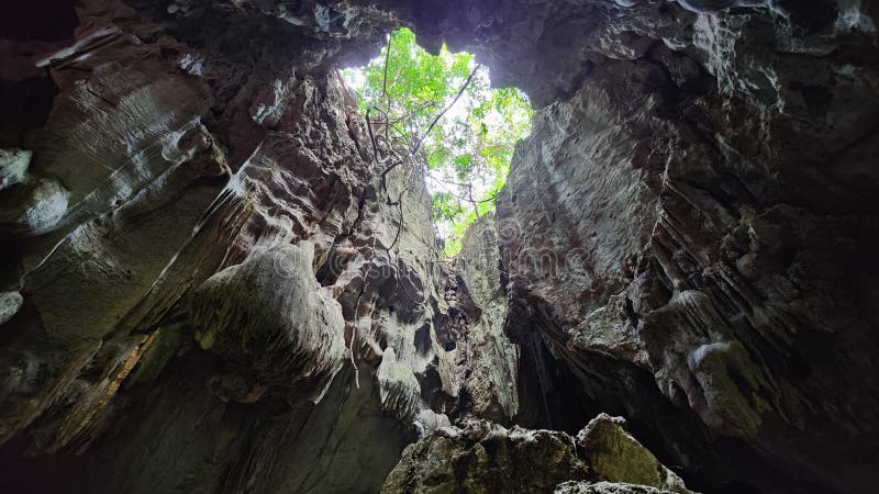 Point of View Inside the Cave Looking Upwards the Source of Light Stock ...