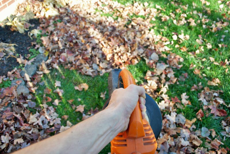 Point of View of a Person Using a Leaf Blower in the Fall Stock Image ...