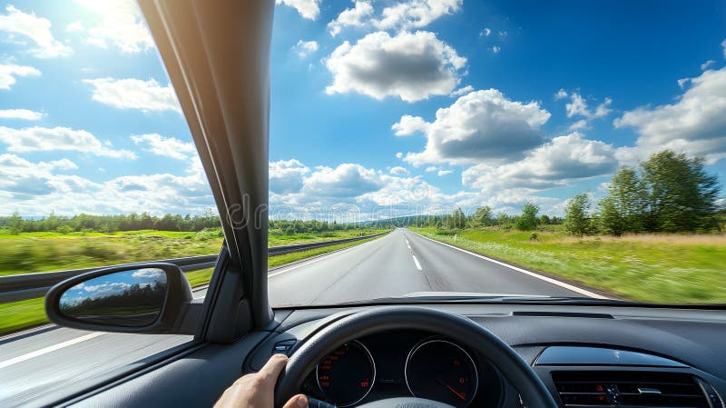 Point-of-View Perspective from a Moving Car on the Highway Stock Image ...
