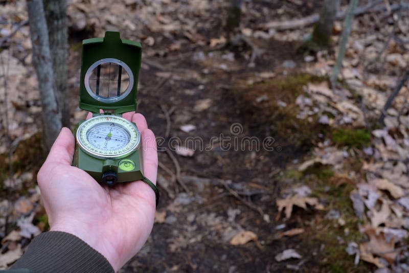 Point-of-view Prismatic Compass in the Woods Stock Image - Image of ...