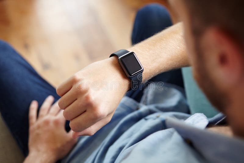Point of View Shot of Man Wearing Smart Watch Stock Image - Image of ...