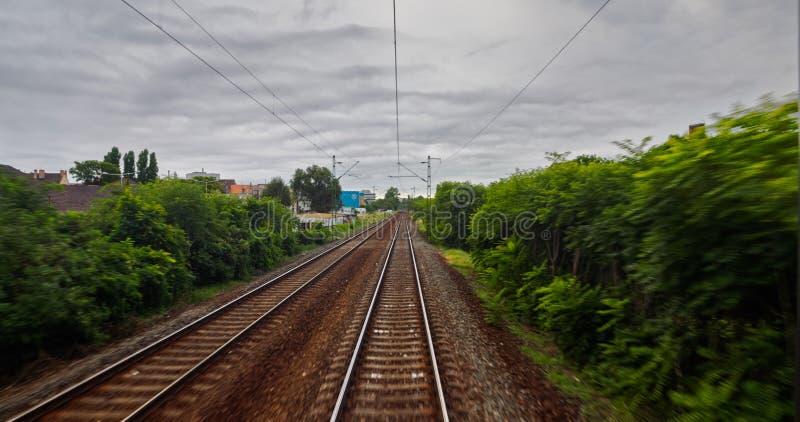 Point of View Train Travel Under Cloudy Sky Stock Image - Image of fast ...