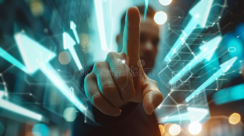 Pointage à La Main Sur L'interface Numérique Avec Flèches Illustration Stock - Illustration du ...