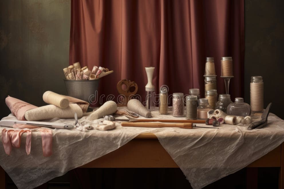Pointe Shoe Materials, Fabric, and Tools on Table Stock Illustration ...