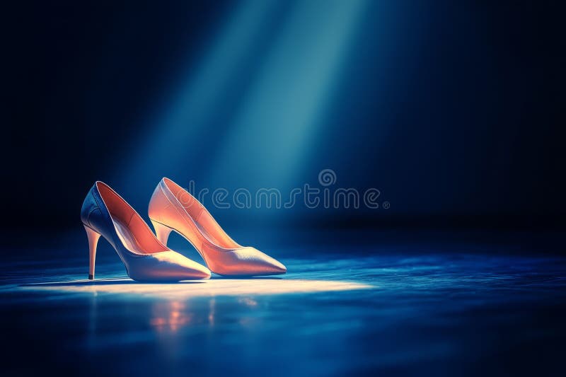 Pointe Shoes, Placed on a Dark Stage and Illuminated by a Single Beam ...