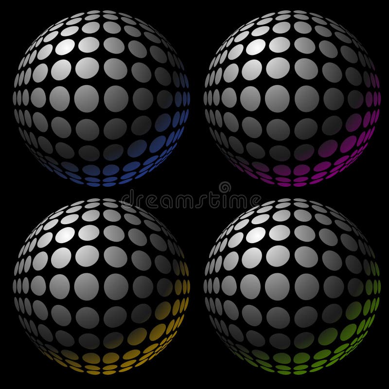 Pointed Sphere Effect Collection Shaded of Four Colors. Stock ...