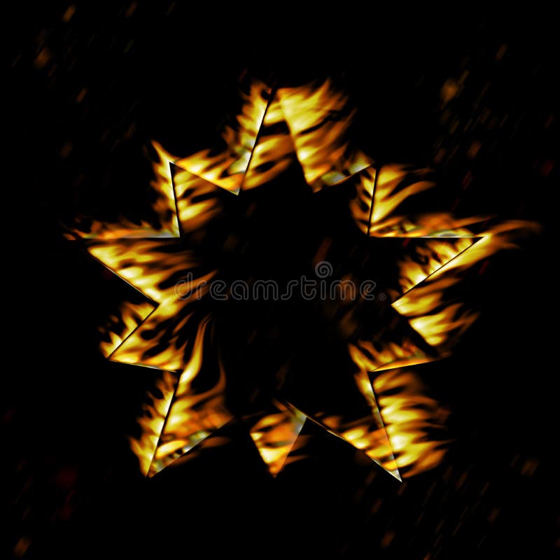 5 Pointed Star on Fire Very Strong Black Background Stock Illustration ...