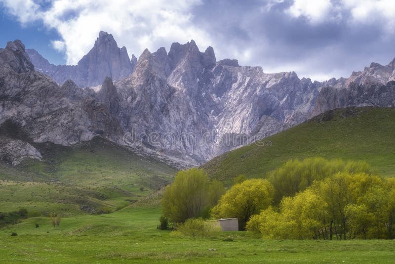 Pointed Stone Peaks in Dolomite Mountains, on a Spring Day Stock Photo ...