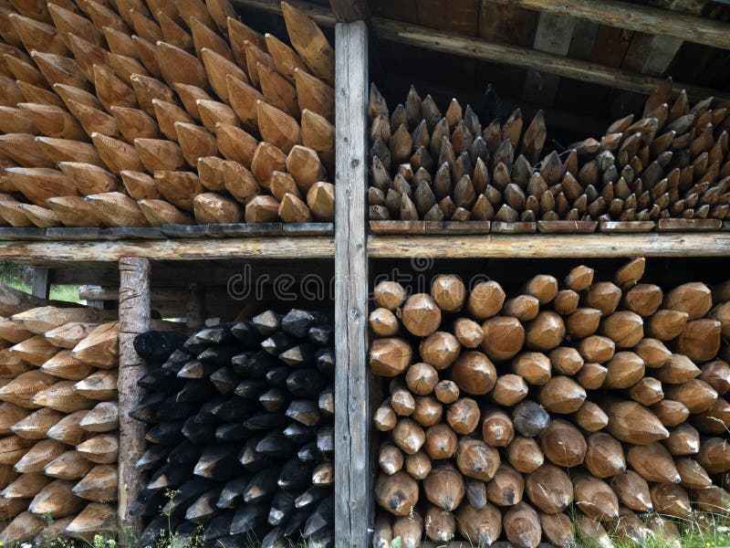 Pointed wood logs pattern stock photo. Image of brown - 228356766