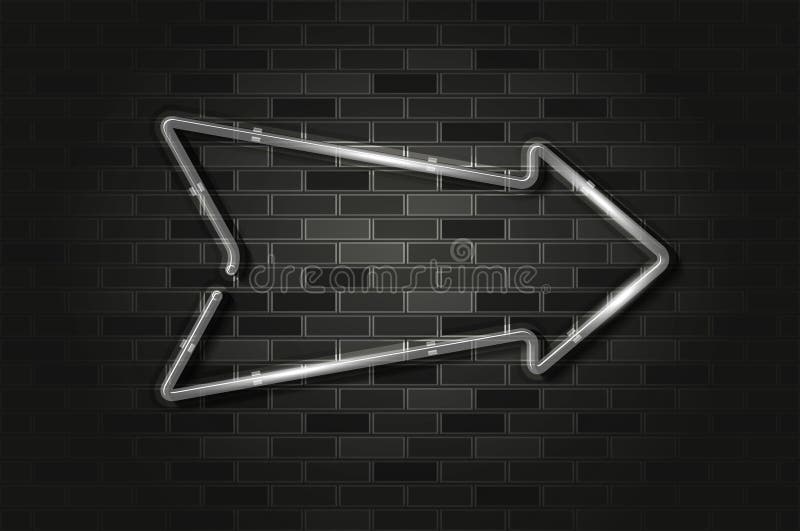 Pointer Arrow Glows with White Light Neon Sign or LED Strip Light on a ...