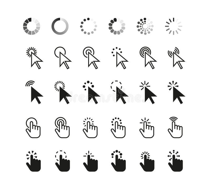 Pointer Click Cursor Icon. Web Outline Pictogram Cursors Arrow, Computer Hand, Finger and Wait ...
