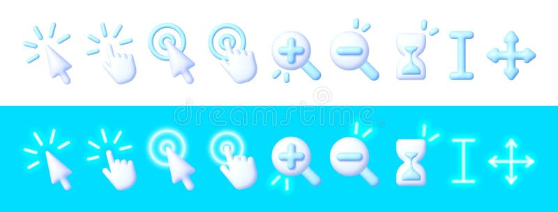 Pointer Click Icons 3D Vector. Set of Clicking Cursor 3D, Pointing Hand ...