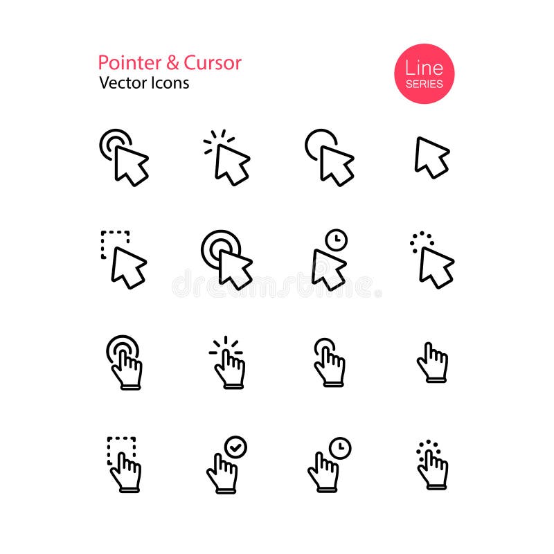 Pointer Cursor Line Icon Set. Computer Mouse, Click, Arrow, Touch ... Pointer Cursor Line Icon Set. Computer Mouse, Click, Arrow, Touch ...
