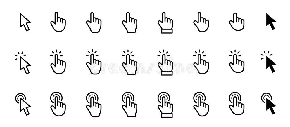 Pointer Cursor Ñ omputer Mouse Icon. Clicking Cursor, Pointing Hand Clicks Icons Stock Vector ...