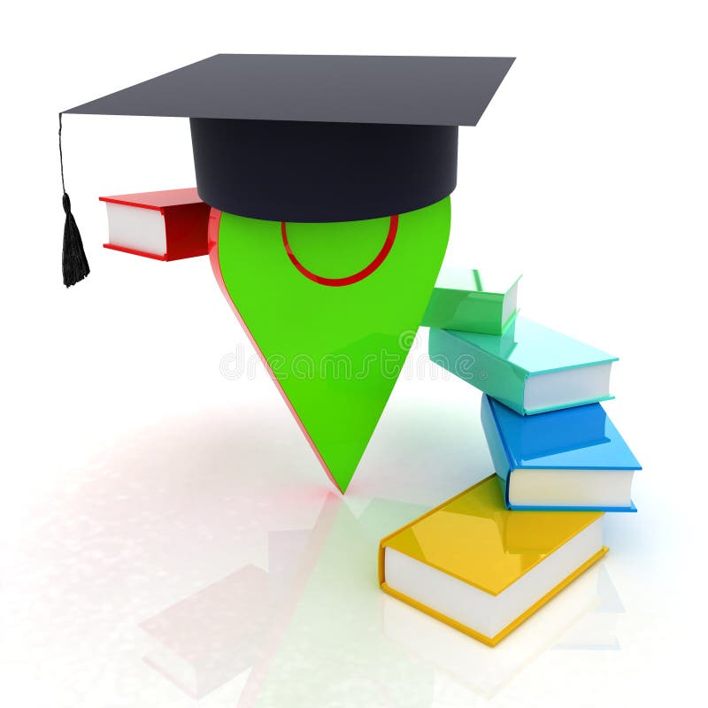 Pointer of Education in Graduation Hat with Books Around Stock ...