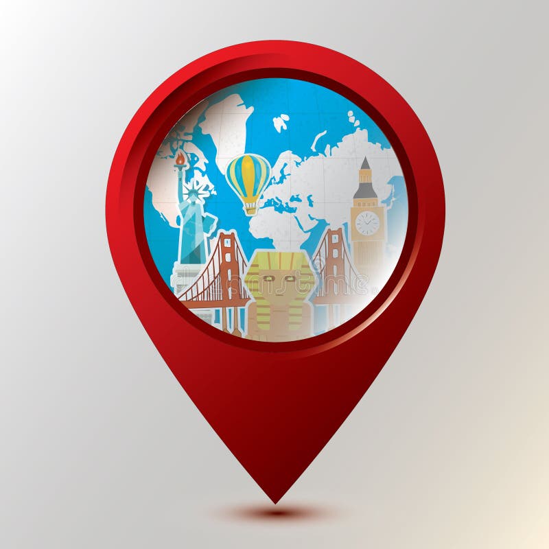 Pointer Gps Map Navigation and World Map with Travel Sticker Collection ...