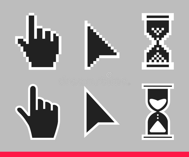 Pointer Hand, Arrow and Hourglass Loading Clock Mouse Cursors Stock ...