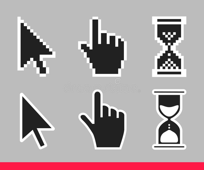 Pointer Hand, Arrow and Hourglass Loading Clock Mouse Cursors Stock ...