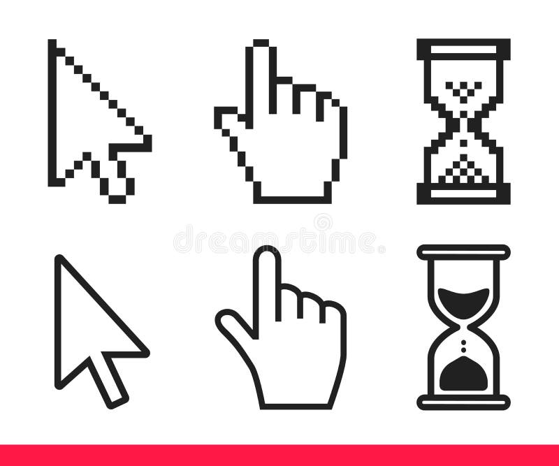 Pointer Hand, Arrow and Hourglass Loading Clock Mouse Cursors Stock Vector - Illustration of ...