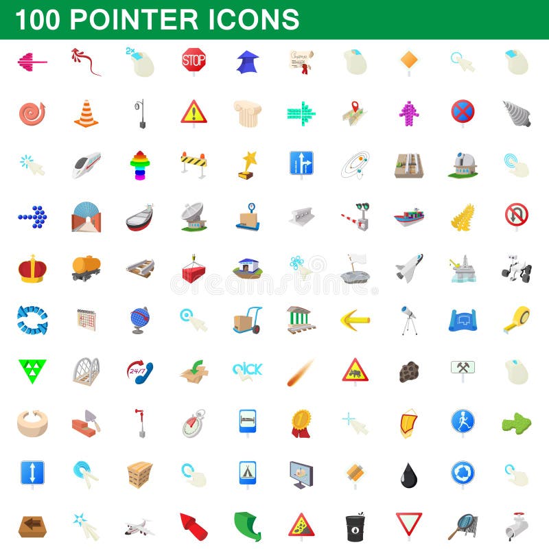 100 Pointer Icons Set, Cartoon Style Stock Vector - Illustration of ...