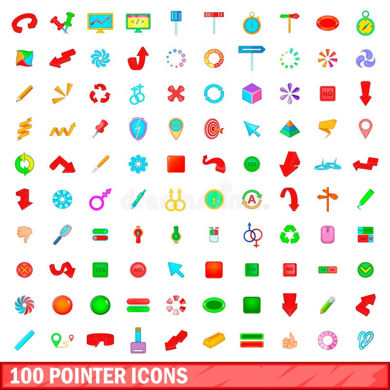 100 Pointer Icons Set, Cartoon Style Stock Vector - Illustration of ...