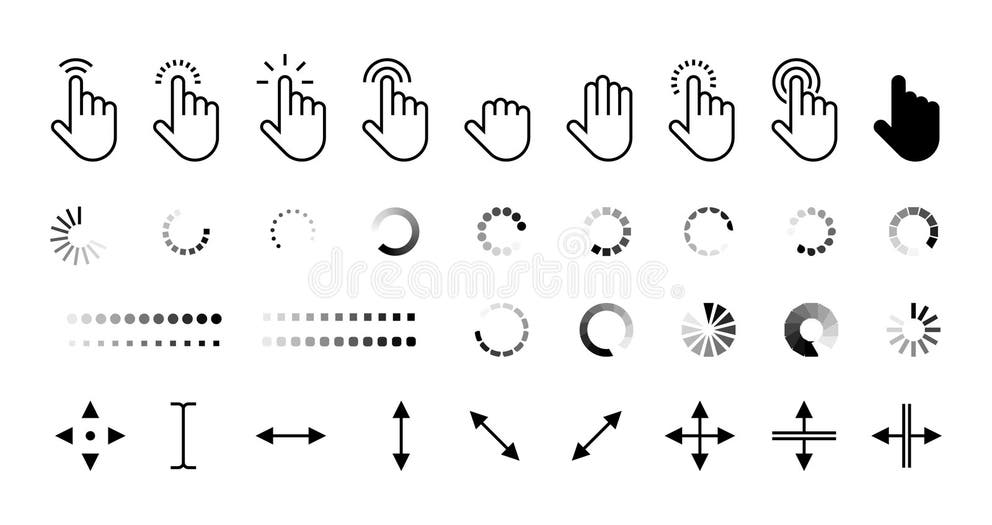 Pointer and Loading Icons. Computer Cursor Arrow and Loading Sign ...