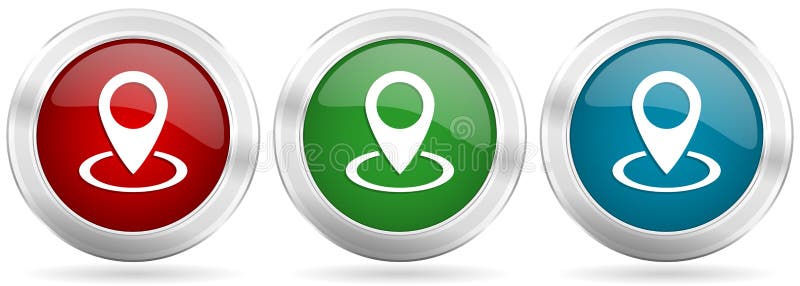 Pointer Vector Icon Set. Red, Blue and Green Silver Metallic Web ...