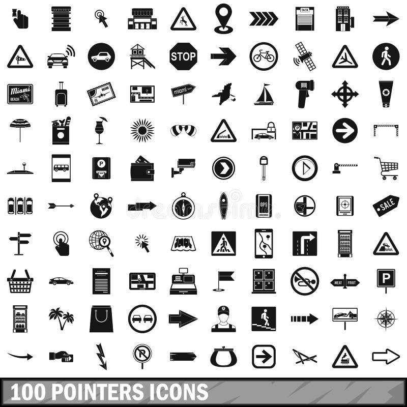100 Pointers Icons Set, Simple Style Stock Vector - Illustration of ...