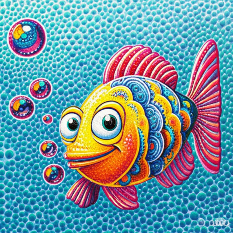 Pointillism Fish Blowing Bubbles Underwater Stock Illustration ...