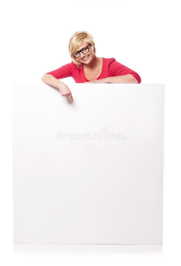 Pointing at blank board stock photo. Image of beautiful - 31266464